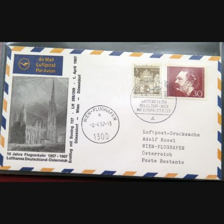 Enveloppe 1° jour Lufthansa Düsseldorf Wien 2 avril 1967