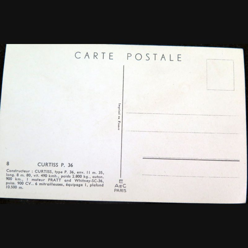 Carte postale dessin de CURTISS P. 36 avions de Guerre 39-45 EAEC PARIS