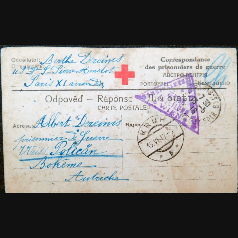 Carte postale de correspondance croix rouge de prisonnier de guerre 1918