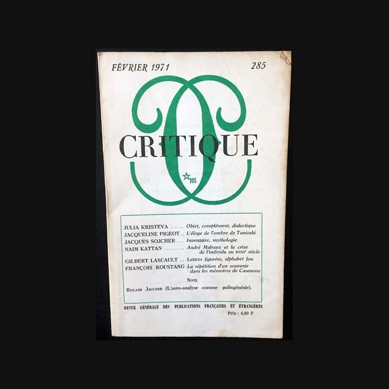 Critique n°285 Revue générale des publications françaises & étrangères
